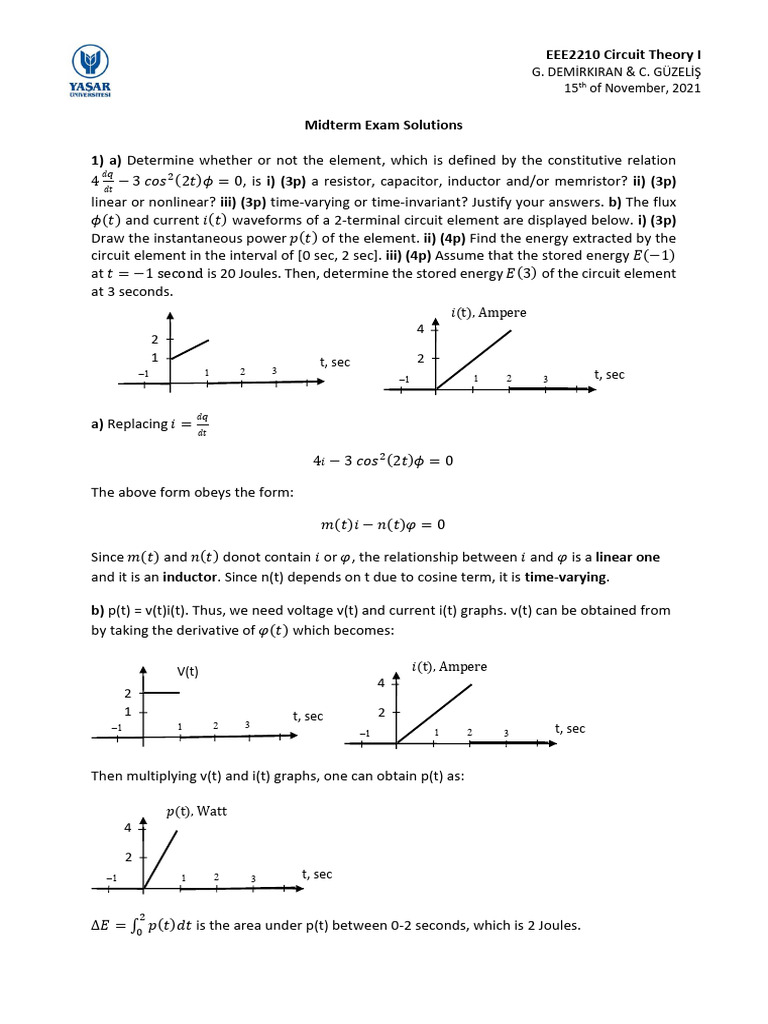 2021-2022 Fall EEE2210 Midterm Exam Solutions | PDF | Electrical Network | Network Analysis ...