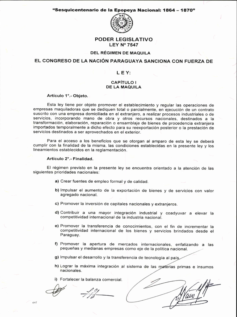 Ley de Régimen de Maquila en Paraguay | PDF | Regulación | Ministerio ...