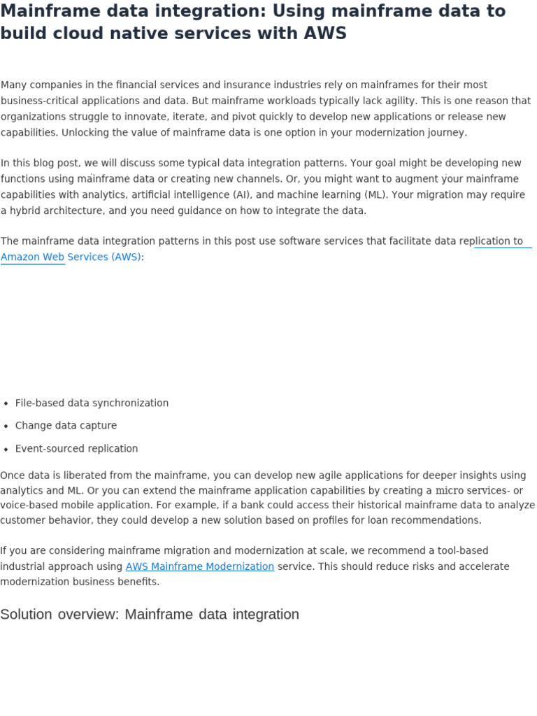 Mainframe Data Integration - Using Mainframe Data To Build Cloud Native Services With AWS | PDF ...