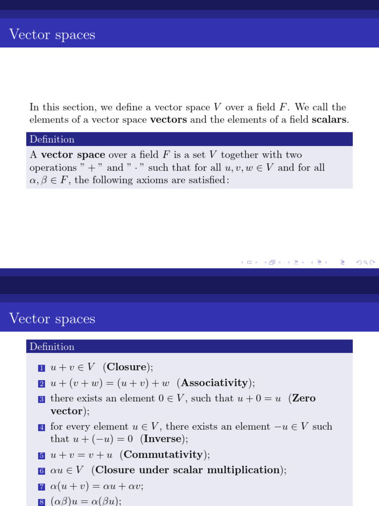 Vector Spaces & Linear Maps | PDF | Field (Mathematics) | Vector Space