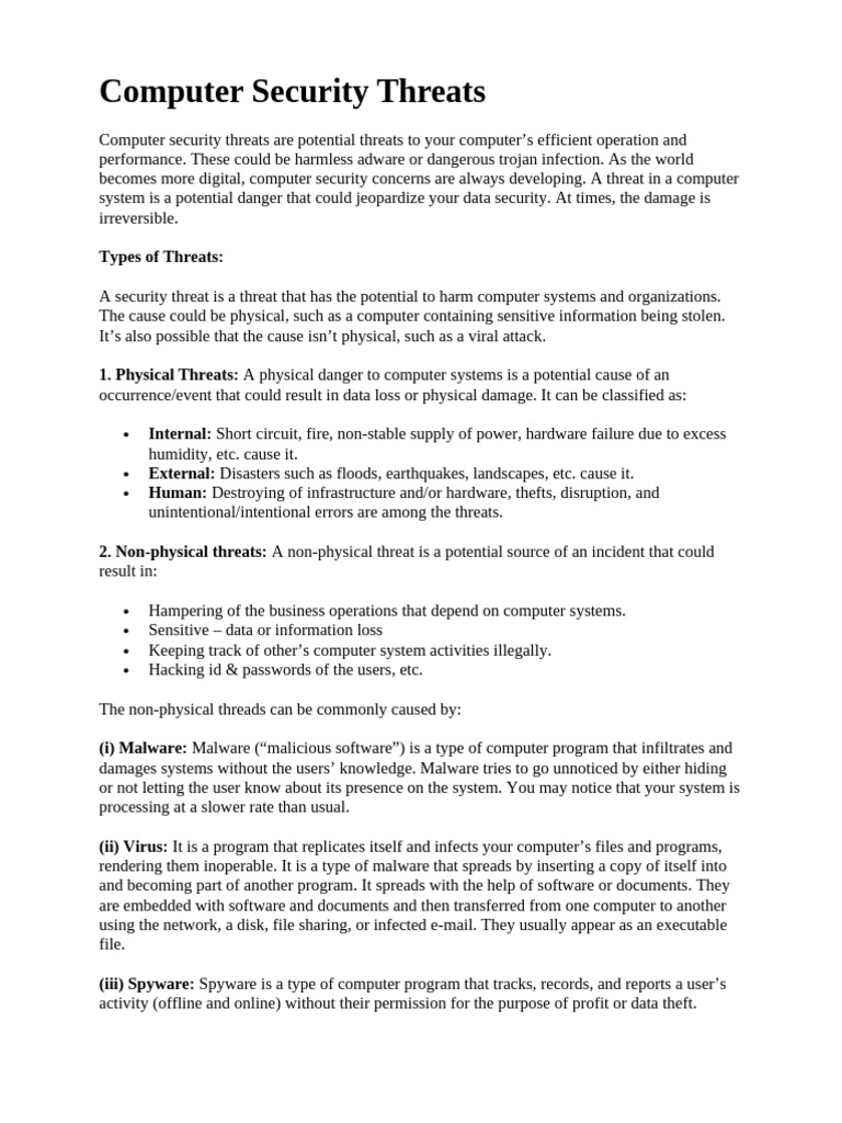 Computer Security Threats and Mitigation | PDF | Malware | Security