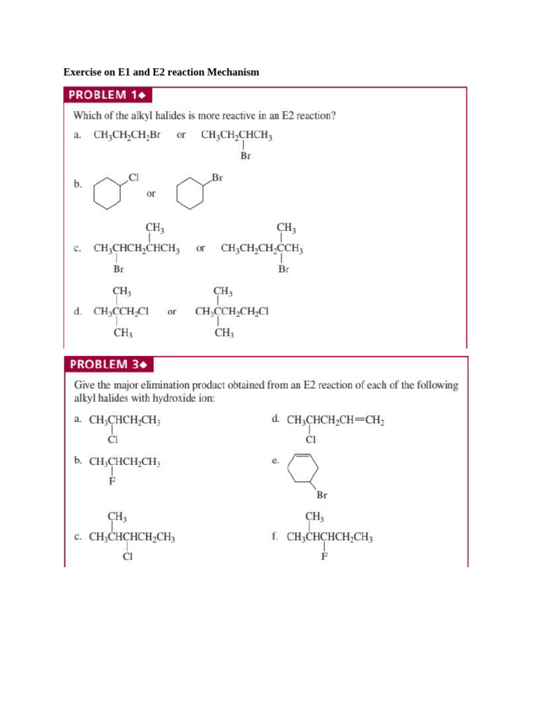 Exercise On E1 and E2 Reaction Mechanism | PDF