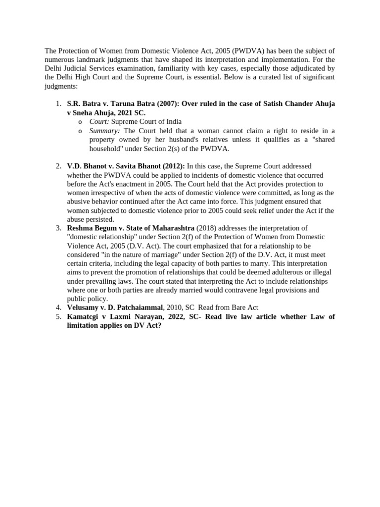 Landmark Judgments on PWDVA | PDF