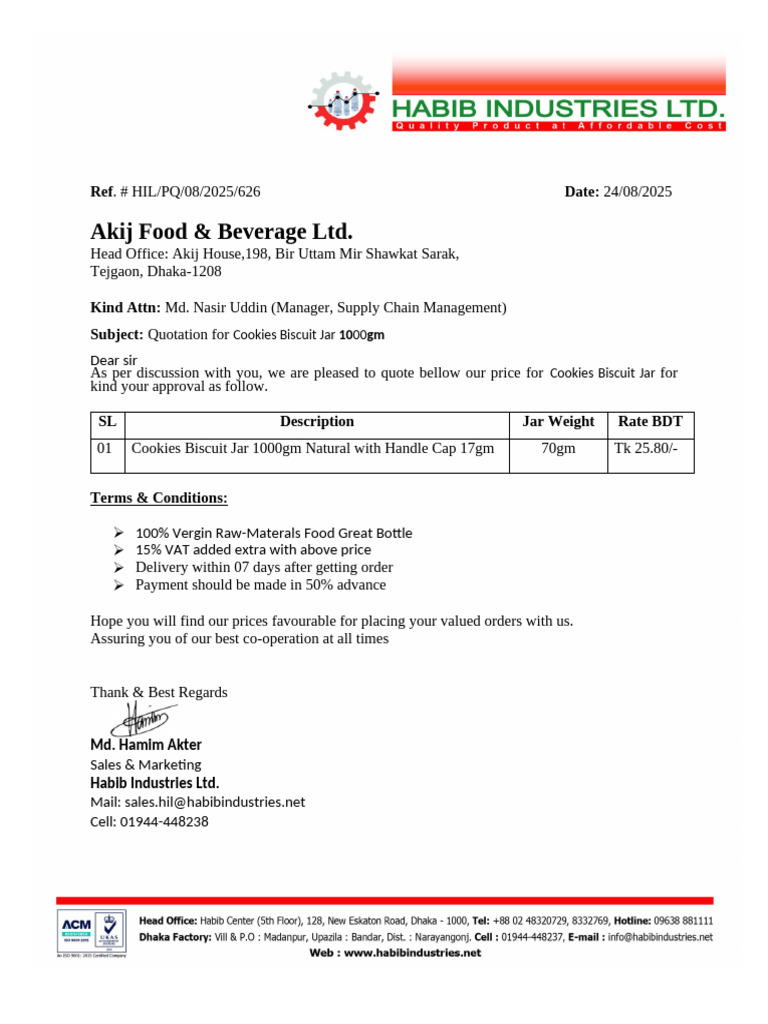 Akij Food & Beverage Ltd. Handle | PDF