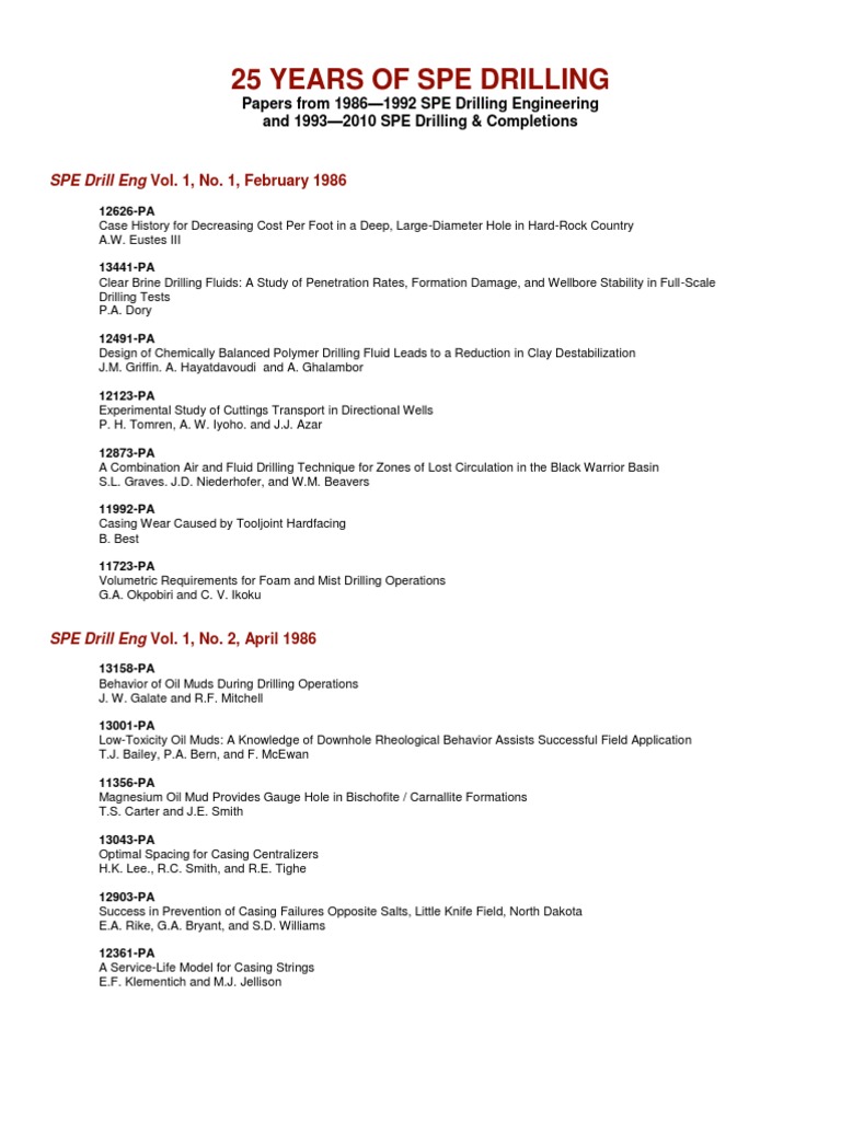 SPE Drilling Papers: 1986-2010 Insights | PDF