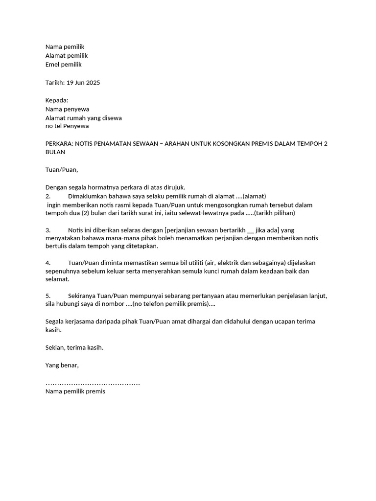 Surat - Notis Keluar Rumah | PDF