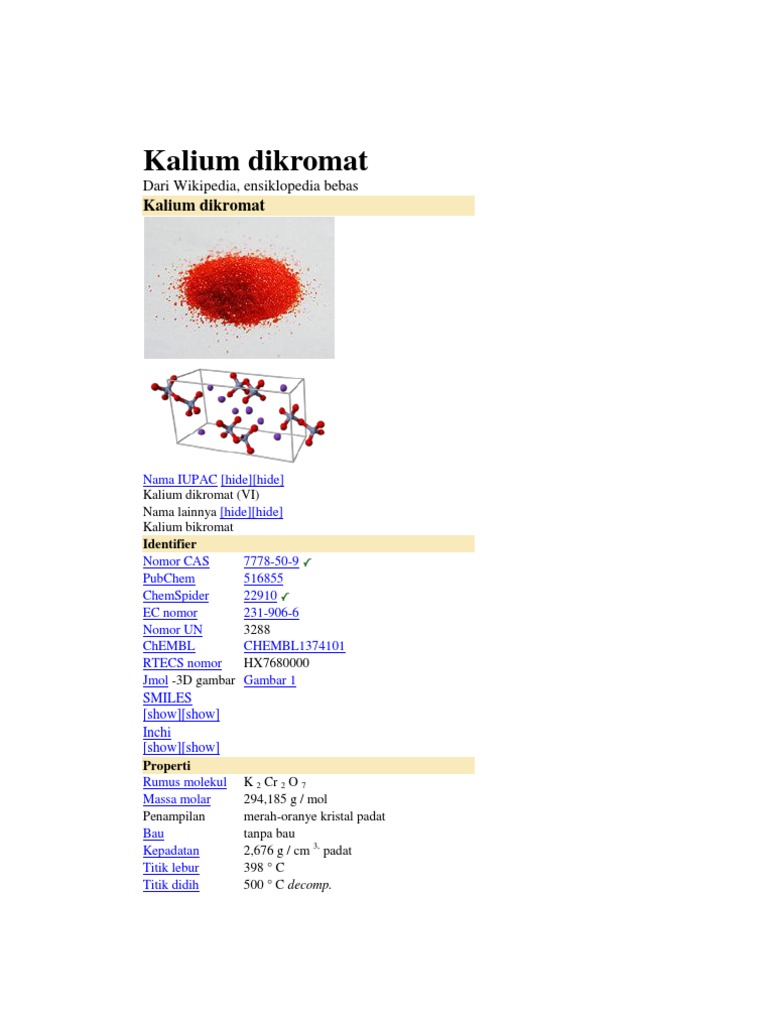 Sifat dan Rumus Kalium Dikromat | PDF | Griya & Taman | Sains & Matematika