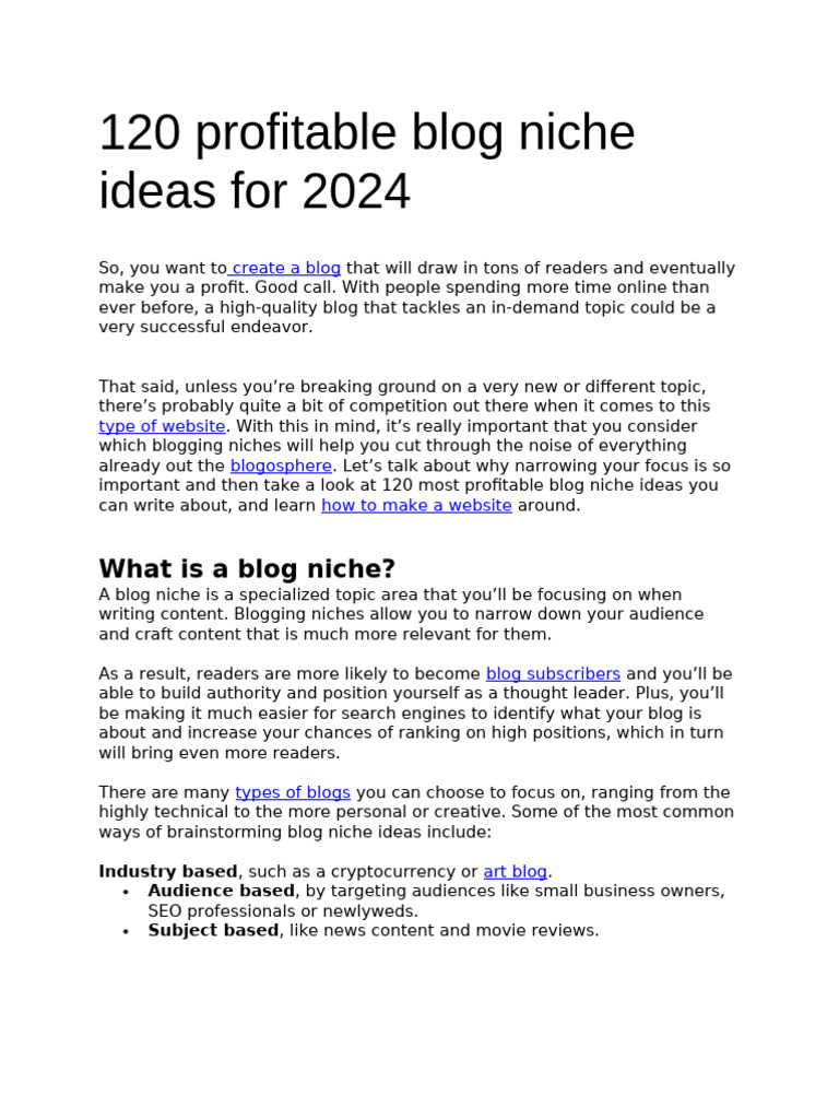 120 Profitable Blog Niche Ideas 2024 | PDF | Marketing | Blog