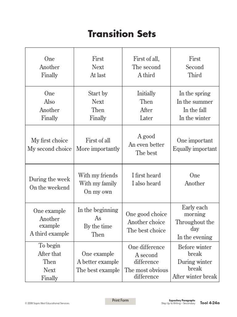 Expository Paragraph Transition Sets | PDF