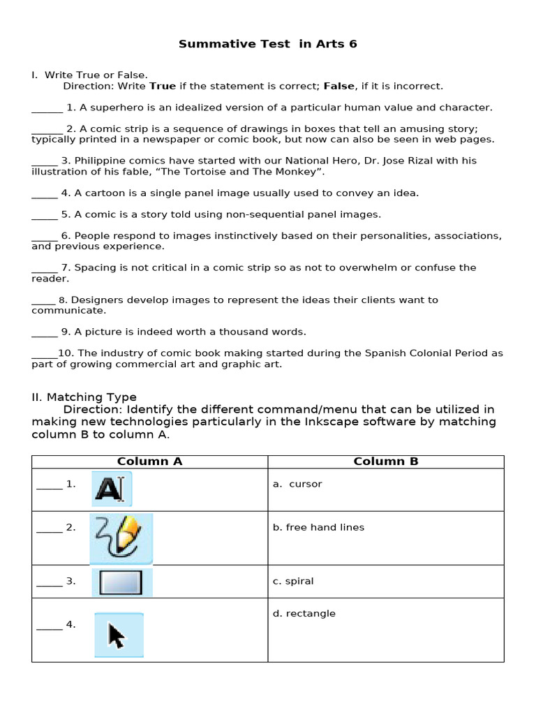 Art Summative Test | PDF