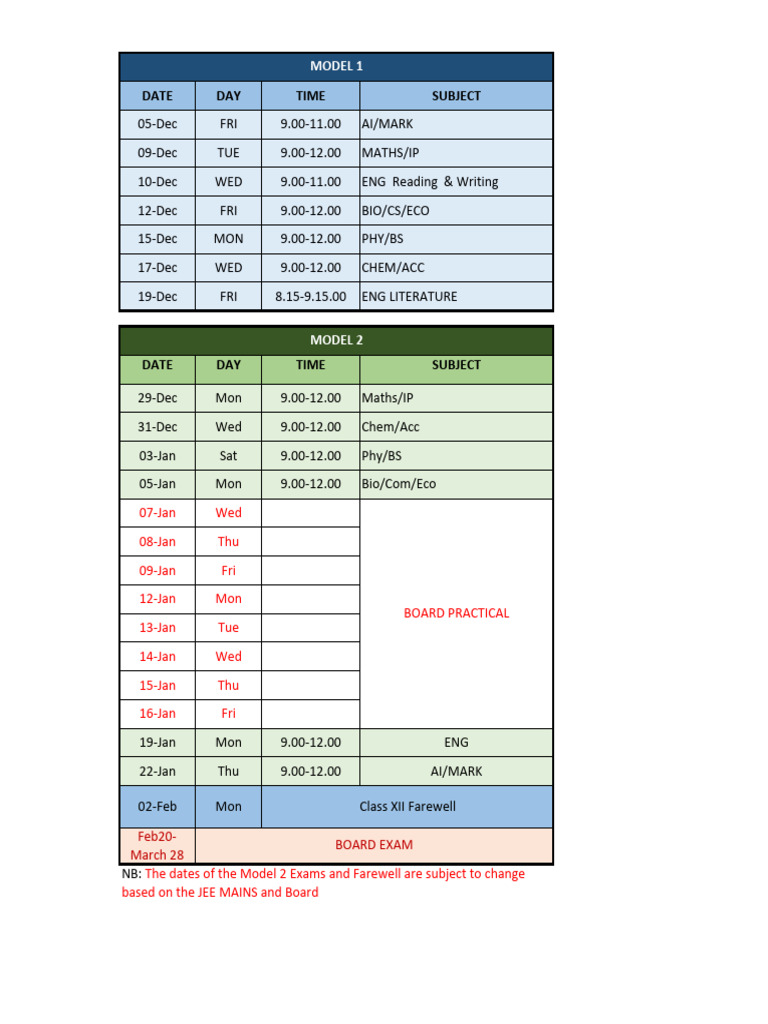Class XII Exam Schedule 2023-2024 | PDF