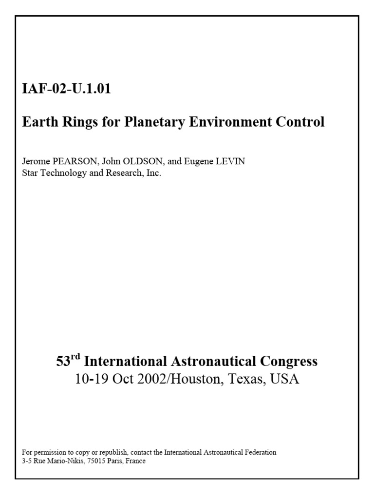 2002 Earth Rings For Planetary Environment Control | PDF | Earth ...