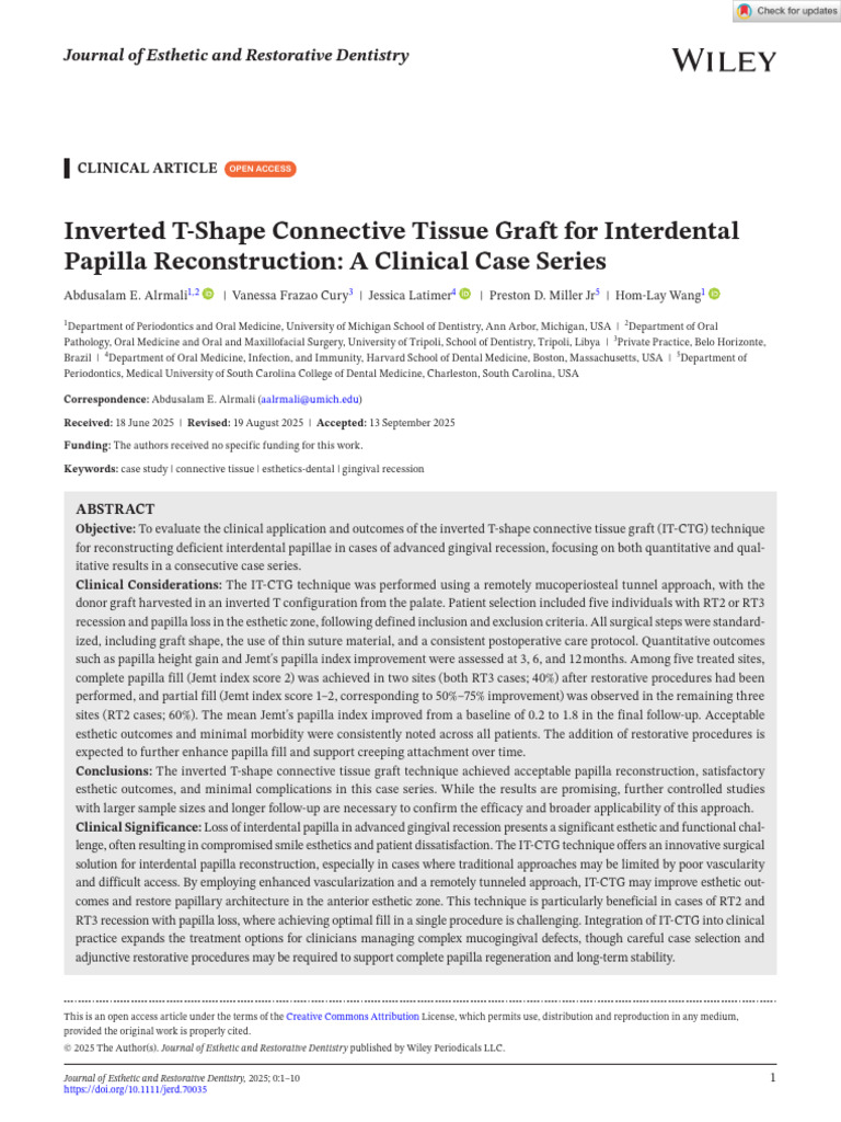Inverted T-Graft for Papilla Reconstruction | PDF | Periodontology ...