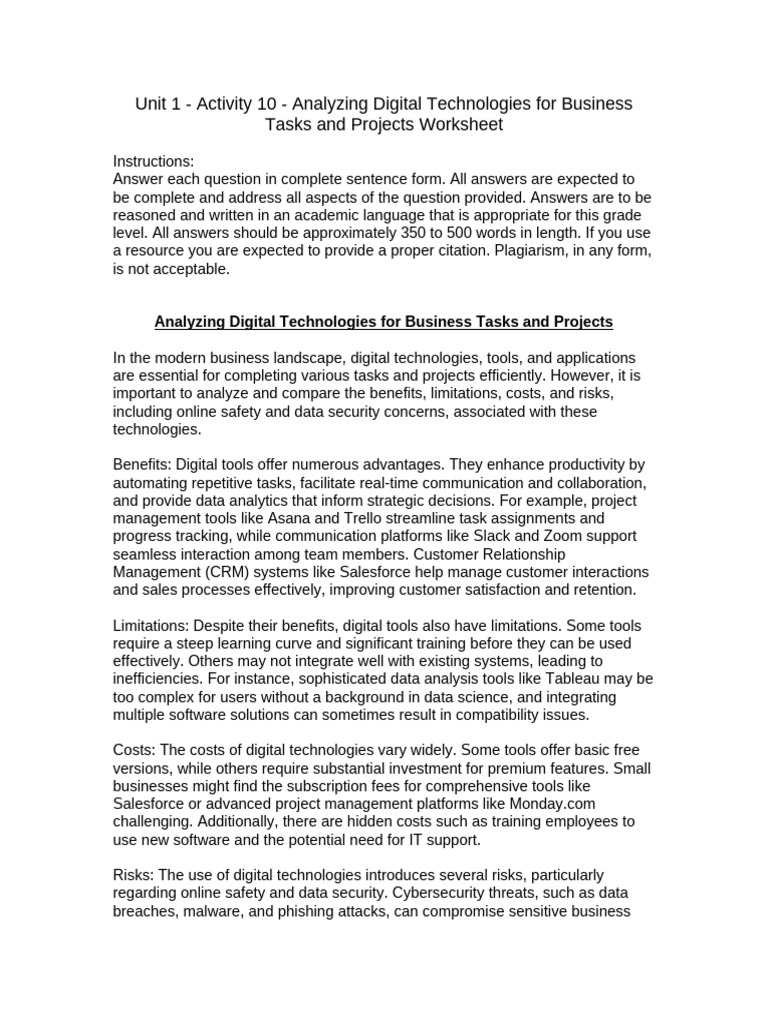 Unit 1 - Activity 10 - Analyzing Digital Technologies For Business ...
