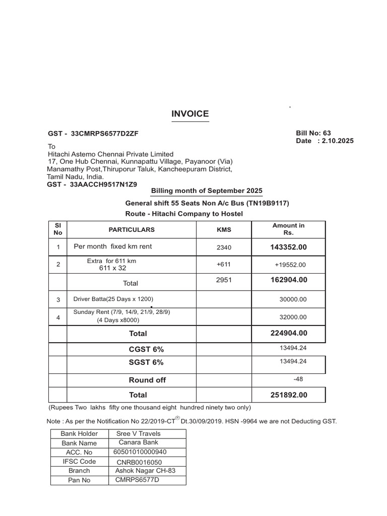 Hitachi Bus Service Invoices 2025 | PDF | Payments | Taxation
