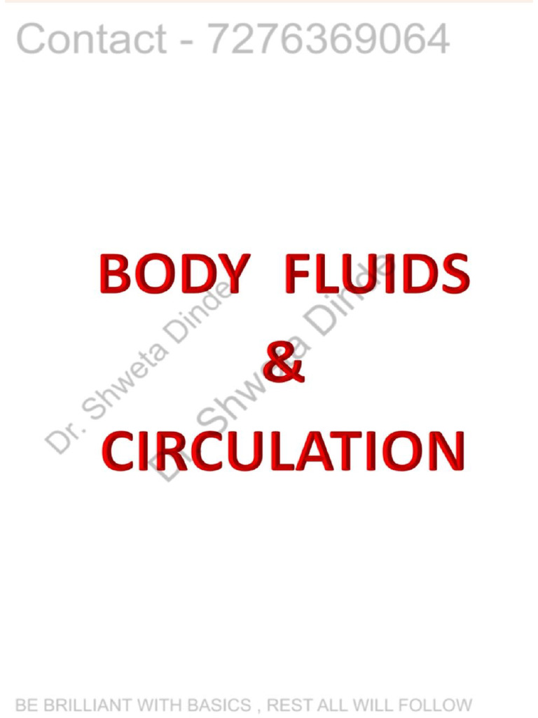 Body Fluids & Circulation - Upto RBC | PDF