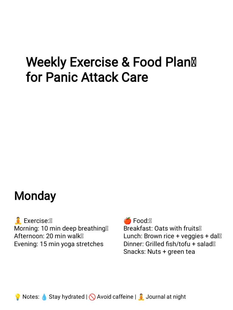 Weekly Exercise Food Plan Panic Attack | PDF | Lunch | Relaxation ...