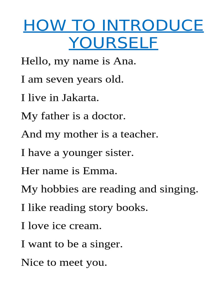 Self Introduction for Kids | PDF