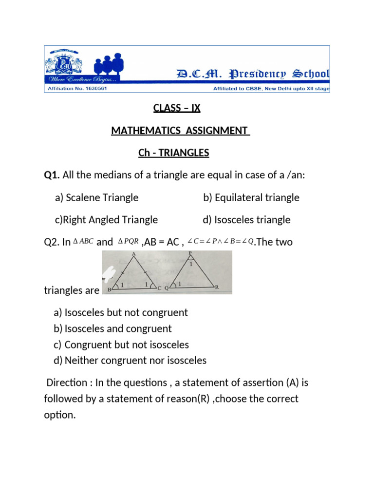 Class 9 Triangle Assignment | PDF