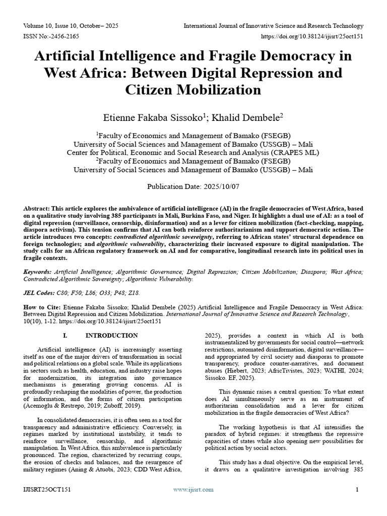 Artificial Intelligence and Fragile Democracy in West Africa: Between ...