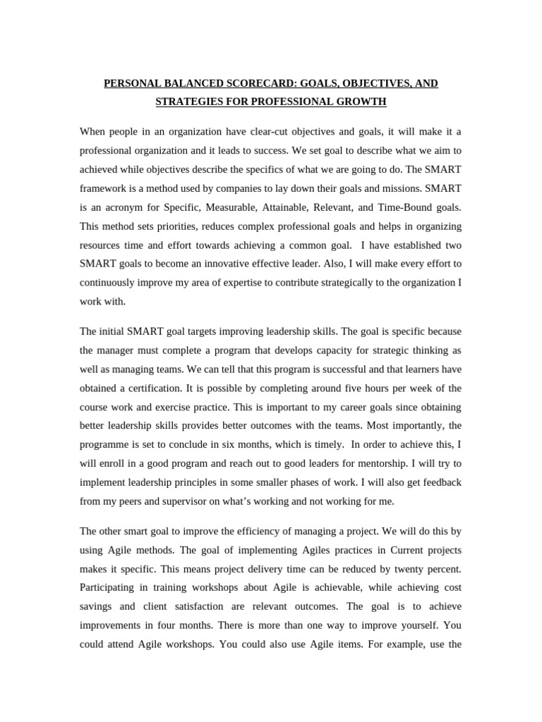 Personal Balanced Scorecard for Growth | PDF | Goal | Agile Software ...