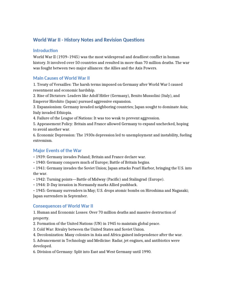 World War II History Notes and Questions | PDF | World War II | Allies ...
