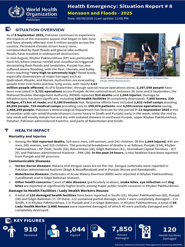 WHOPAK Monsoon Flood Situation Report #8 | PDF | World Health ...