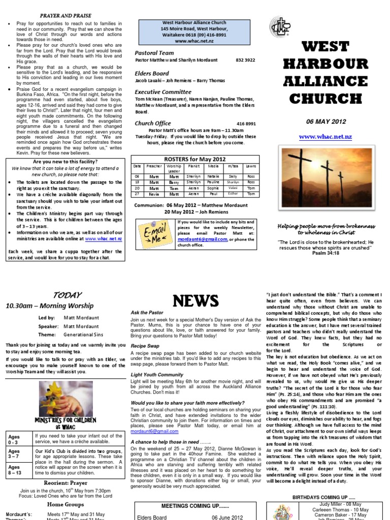 Church Newsletter - 06 May 2012 | PDF | Prayer | Bible
