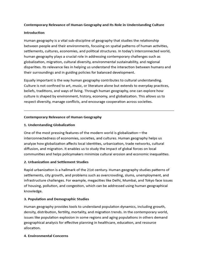 Human Geography's Role in Culture Today | PDF | Geography ...