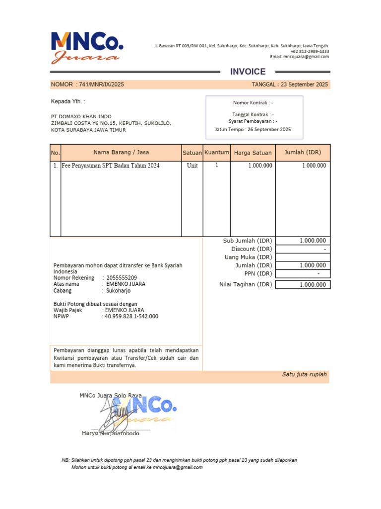 Invoice PT Domaxo Khan Indo | PDF