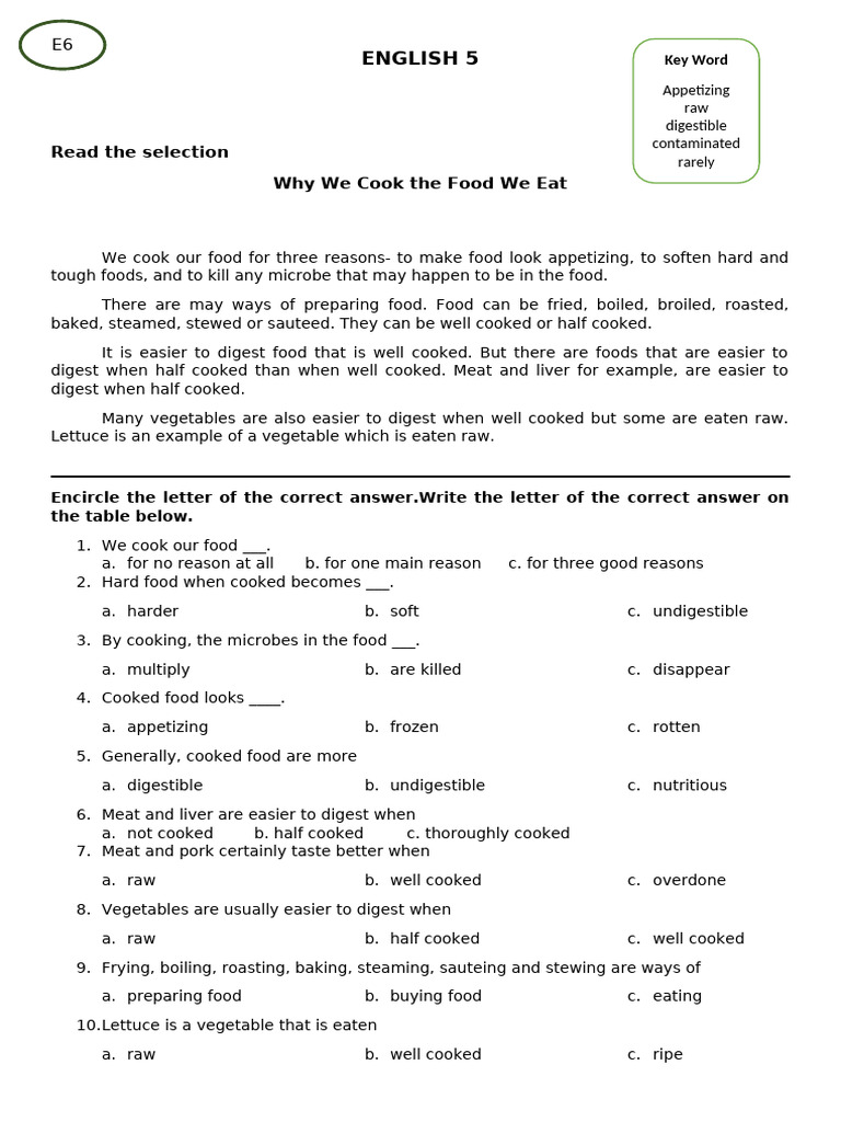 Reasons for Cooking Food Explained | PDF | Foods | Roasting