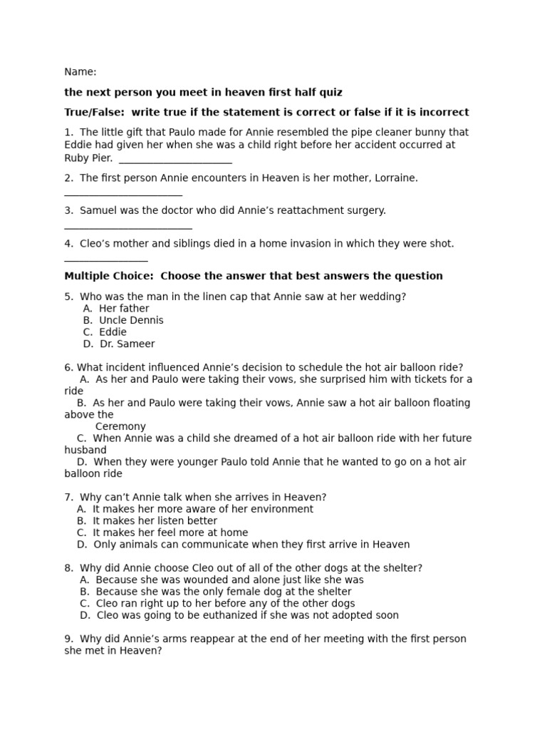 The Next Person Quiz First Half | PDF