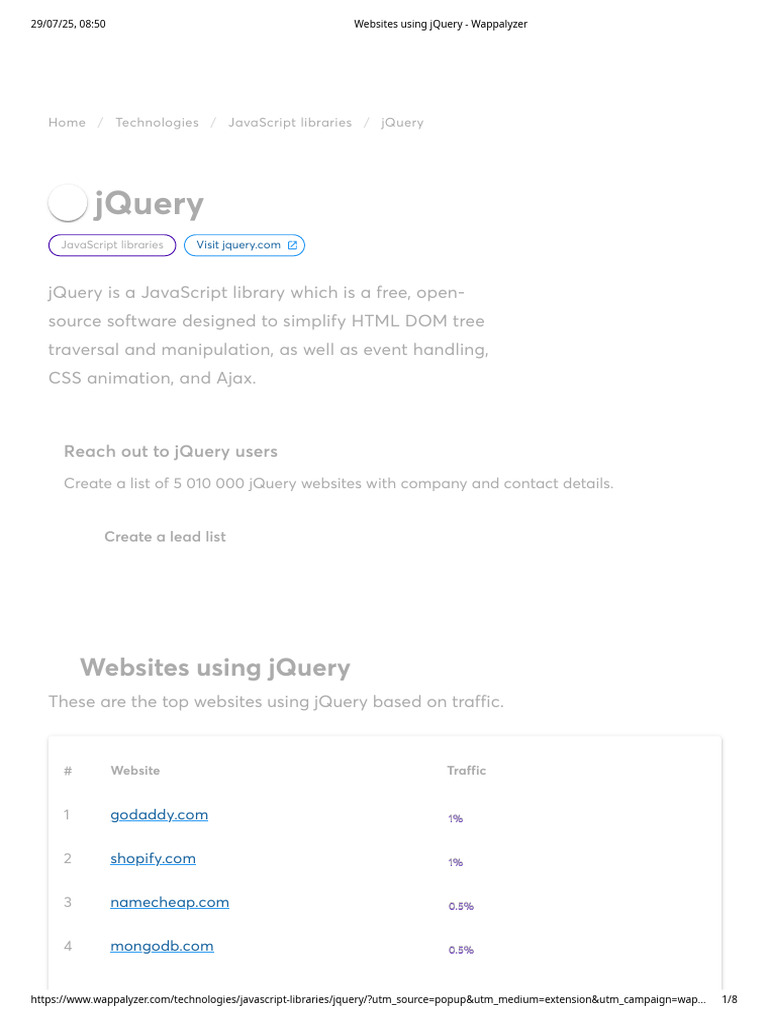 Websites Using JQuery - Wappalyzer | PDF | J Query | Ajax (Programming)