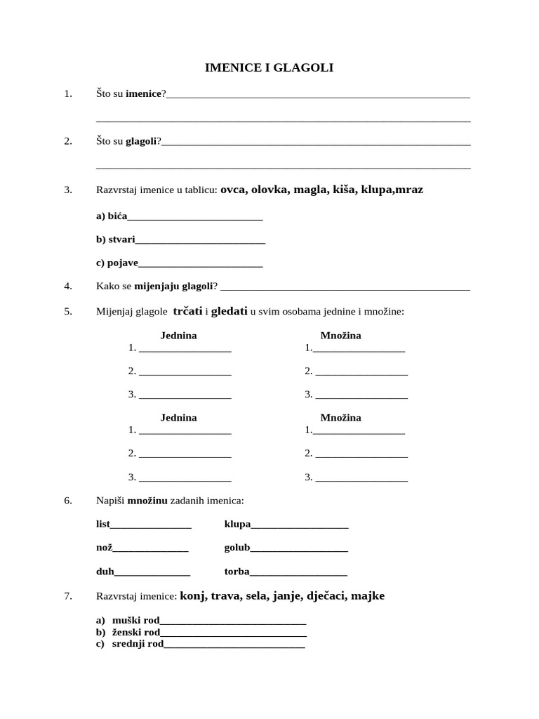 IMENICE I GLAGOLI, 5. A | PDF