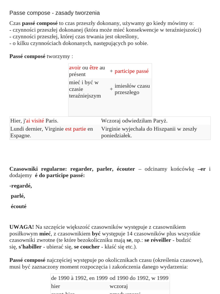 Passe Compose - Imparfait | PDF