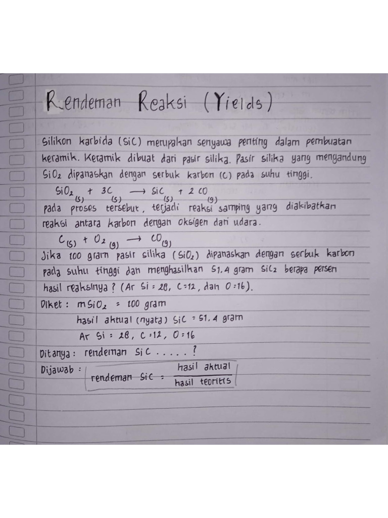 Latihan Soal Rendeman Reaksi (Yields) | PDF