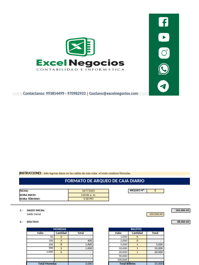 Formato de Arqueo de Caja Diario | PDF