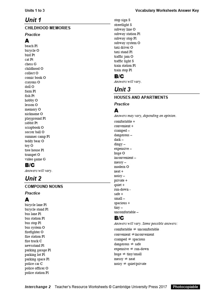 Vocabulary Worksheets Answer Key | PDF