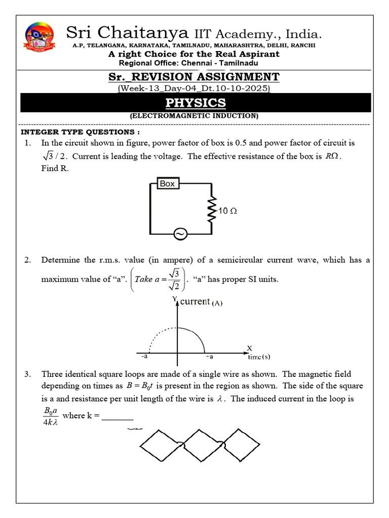 Physics Revision Assignment: Electromagnetic Induction | PDF | Magnetic ...