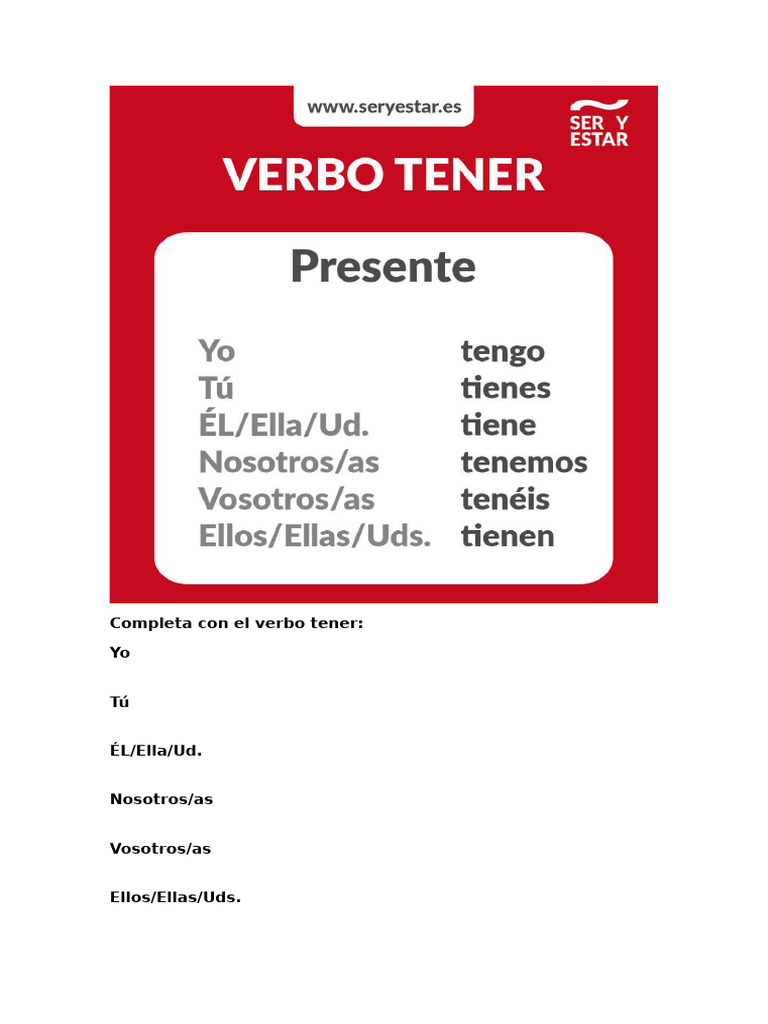 Ejercicios del verbo tener en español | PDF