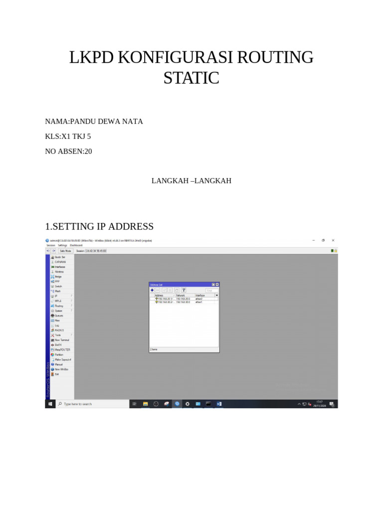 20.pandu Dewa Nata LKPD Konfigurasi Routing Static 2 Internet | PDF