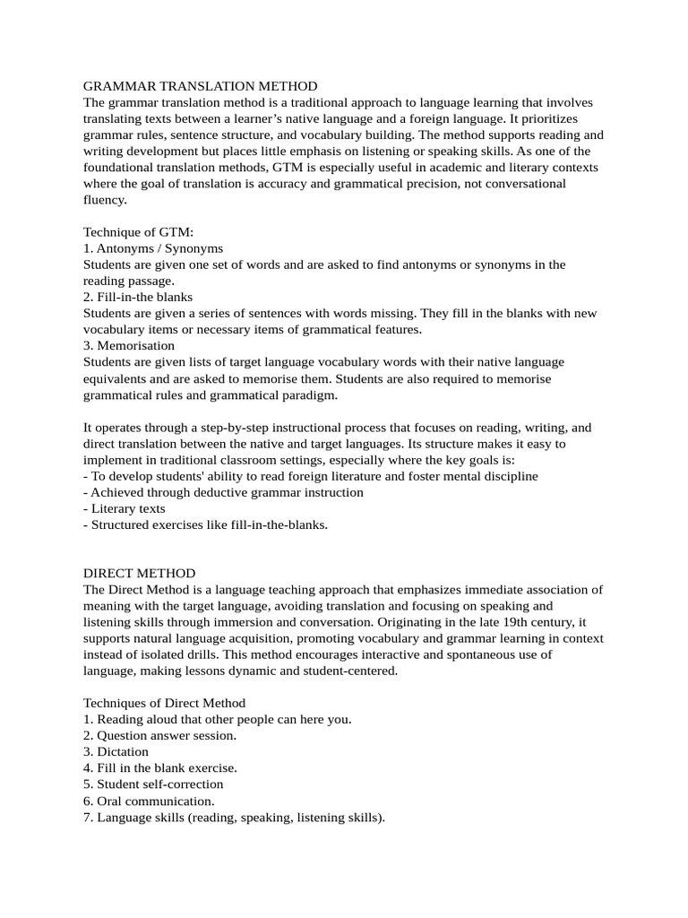 Grammar Translation Method | PDF | Learning | Linguistics