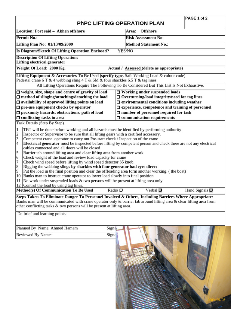 Offshore Electrical Generator Lifting Plan | PDF | Crane (Machine)