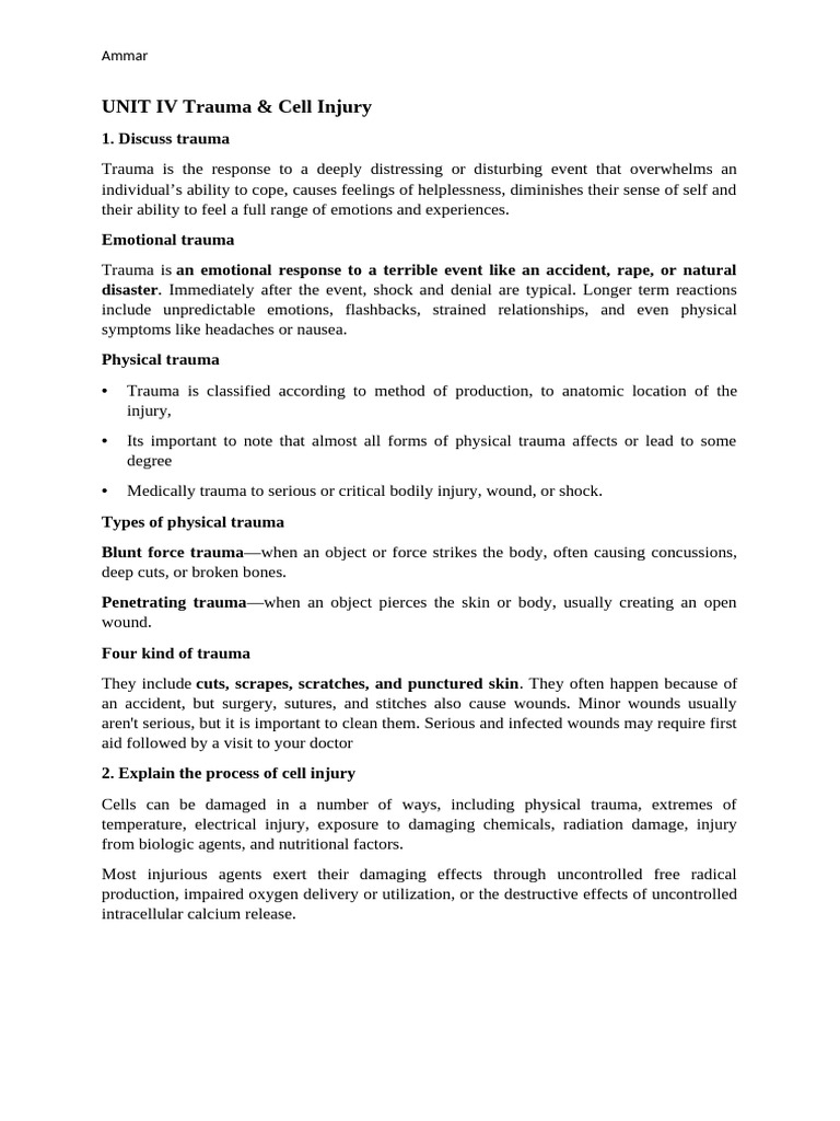 Understanding Trauma and Cell Injury | PDF | Apoptosis | Reactive ...