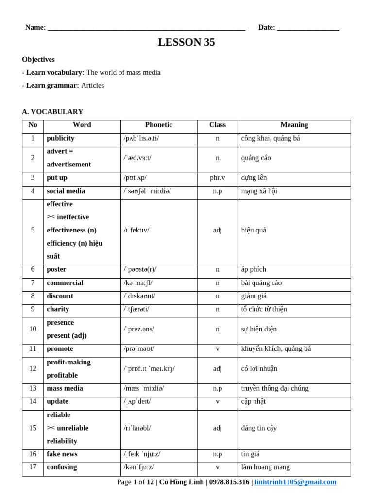 Vocabulary and Grammar: Mass Media | PDF