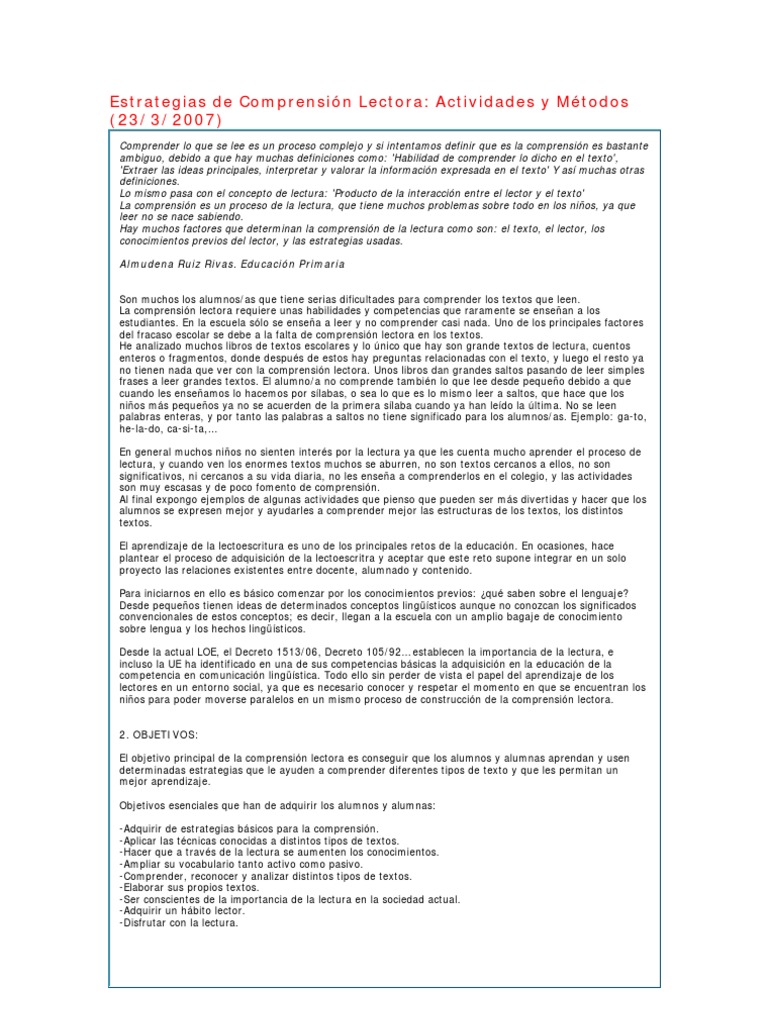 Comprencion Lectora | PDF | Lectura (proceso) | Comprensión lectora
