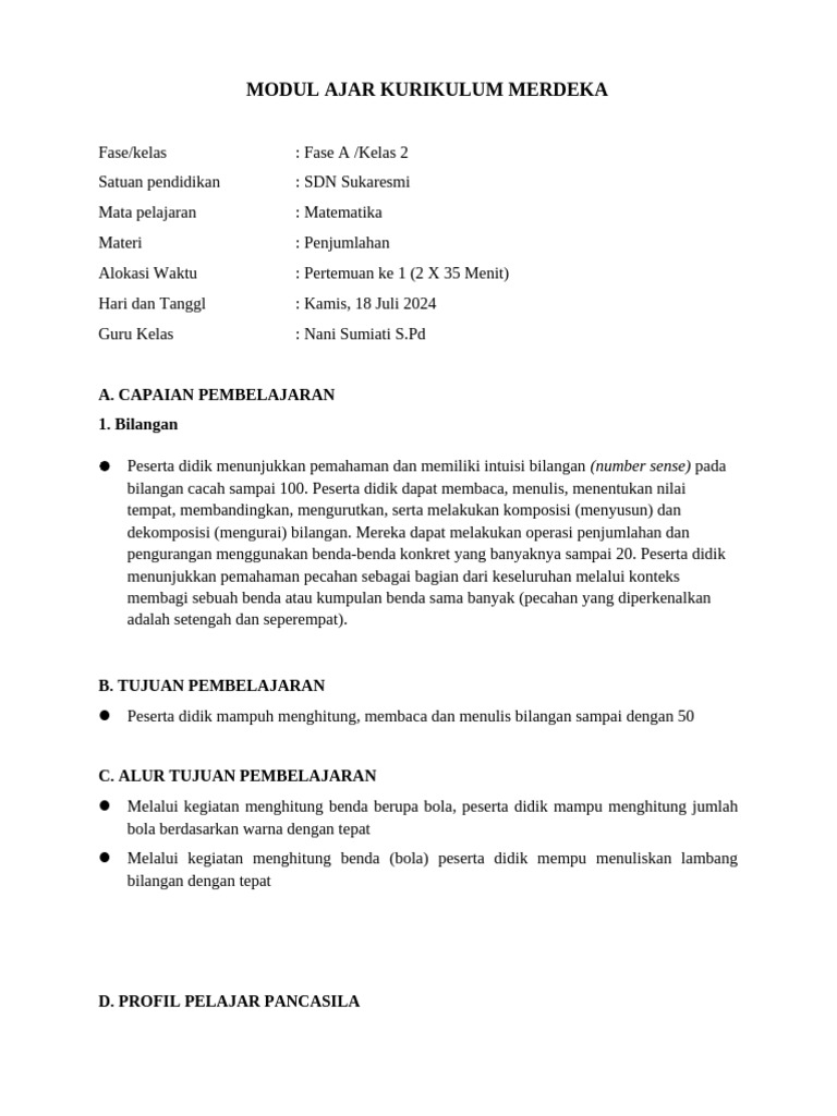 MODUL AJAR KURIKULUM SDN Sukaresmi | PDF