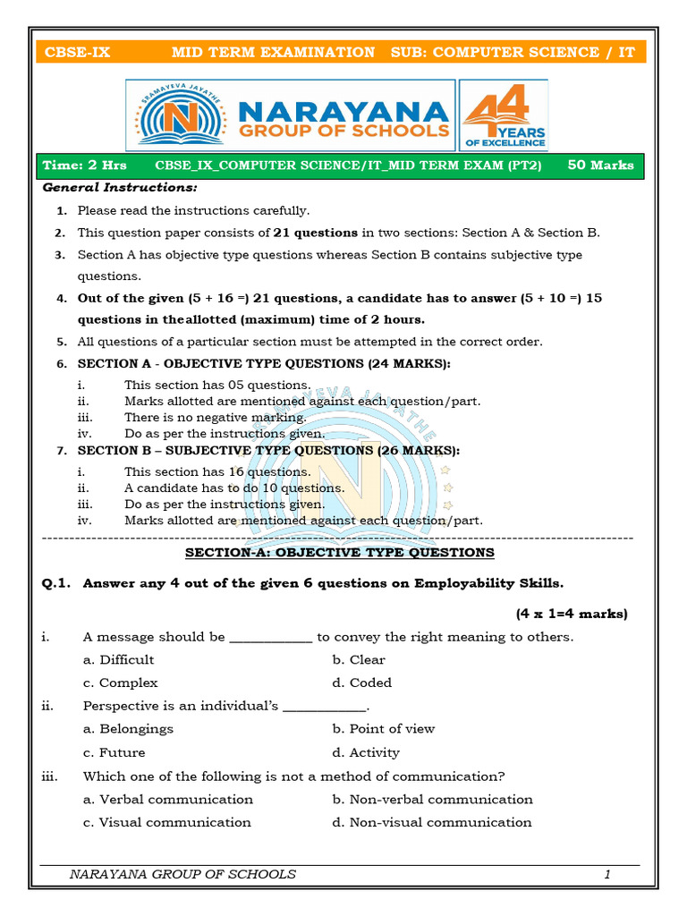 CBSE IX Computer Science Midterm Exam | PDF | Communication | Microsoft ...