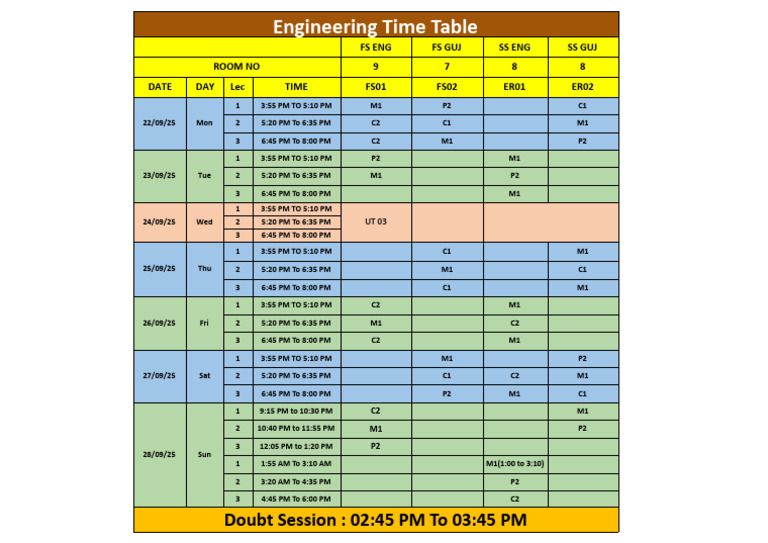 Time Table - Engineering | PDF