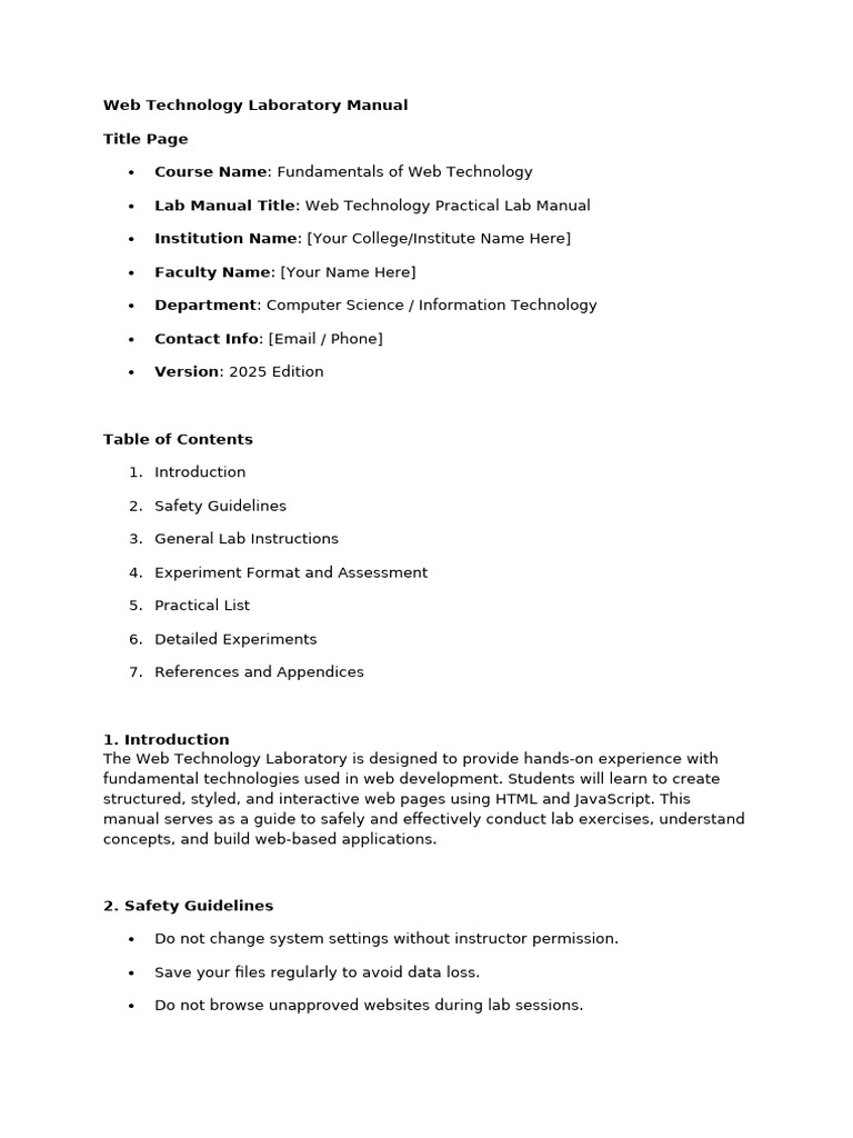 Web Technology Lab Manual 2025 | PDF | Html Element | Html